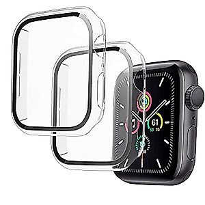 Arae Watch Case 2 Packs Compatible for Apple Watch Series 6 5 4 SE 40mm for Women Men with Tempered Glass Screen Protector - Clear/Transparent