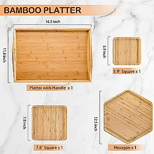 4 Packs Bamboo Serving Tray with Handles, Portable Bed Tray for Breakfast Dinner, Eating Trays for Living Room,Restaurants