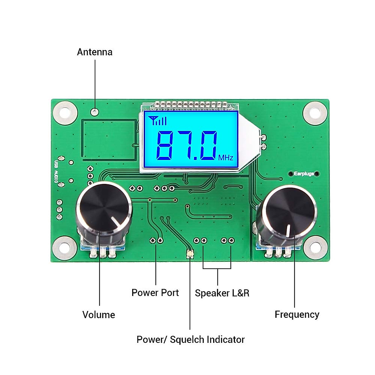 Digital FM Receiver Module, Icstation Radio Receiver Module Digital Stereo Board LCD Display DSP PLL 76.0MHz-108.0MHz Green