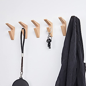 Wall Hooks 10Pack Wood Hat Hooks Coat Rack Wall Mounted Extended Wooden Pegs for Hanging Keys, Cups, Baseball Caps, Pictures, Hat Hangers Rack (Triangle-Beech, 10Pack)