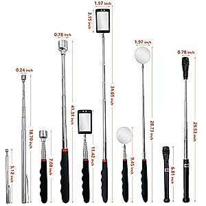Valentines Day Gifts for Him, Gift for Mens 5Pcs Magnetic Pickup Tool, Christmas Birthday Gifts for Him, Telescoping Flexible Flashlight with Pick Up Rod, Round/Square Inspection Mirror for Mechanic