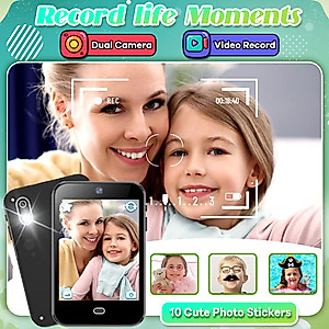 Kids Smart Phone Toys for Girls Boys Age 3-8 with HD Touchscreen Dual Camera 28 Games Habit Tracker Audible Story Audible Story Portable Learning Toy for Kids with 8G SD Card Birthday Gifts (Black)