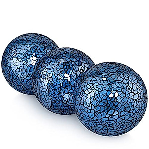 MDLUU Decorative Glass Balls, Mosaic Sphere, Decorative Orbs, Centerpiece Balls for Bowls, Vases, Dining Table Decor, Diameter 4 Inches, Pack of 3 (Turquoise Blue)