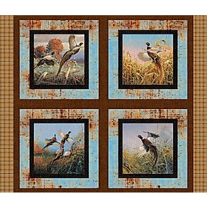 Bird Fabric Wild Wings Pheasant Flying High Pillow Panel Fabric 100% Cotton Fabric by The Panel
