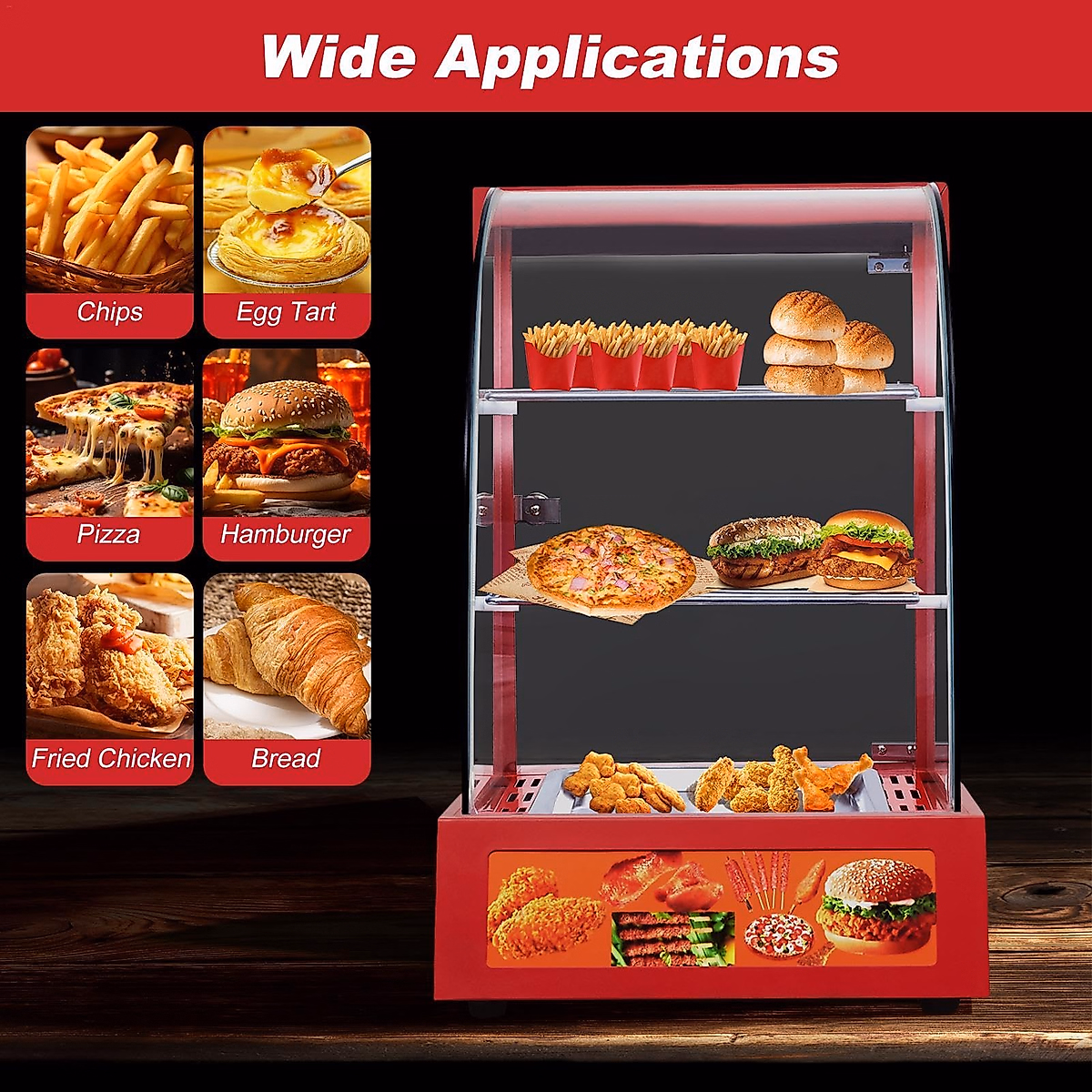 Food Warmer Display, 500w Commercial Food Warmer Display Pizza Warmer, 3-Tier Electric Countertop Food Warmer Stainless Steel Charcuterie Hot Warming Display, for Pizza, Pastries, Pies, Bread