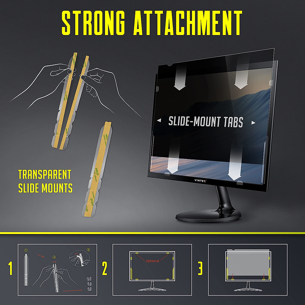 VINTEZ Privacy Screen Adhesive Tabs and Strips for Computer Monitors and Laptops - Replacement kit