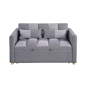 Gangnamri Loveseat Sleeper Sofa, Pull Out Sofa Bed with Adjustable Backrest and Pillows, Teddy Fabric Couch Bed for Living Room, Apartment and Small Space (Deep Grey+Light Grey)