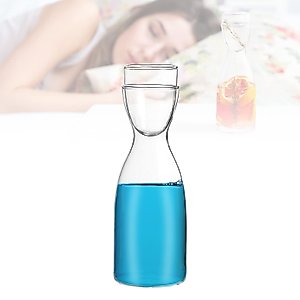 22 OZ Bedside Water Carafe with Cup Glass Pitcher Set, Mouthwash Dispenser for Bathroom Bedroom Nightstand(Clear)