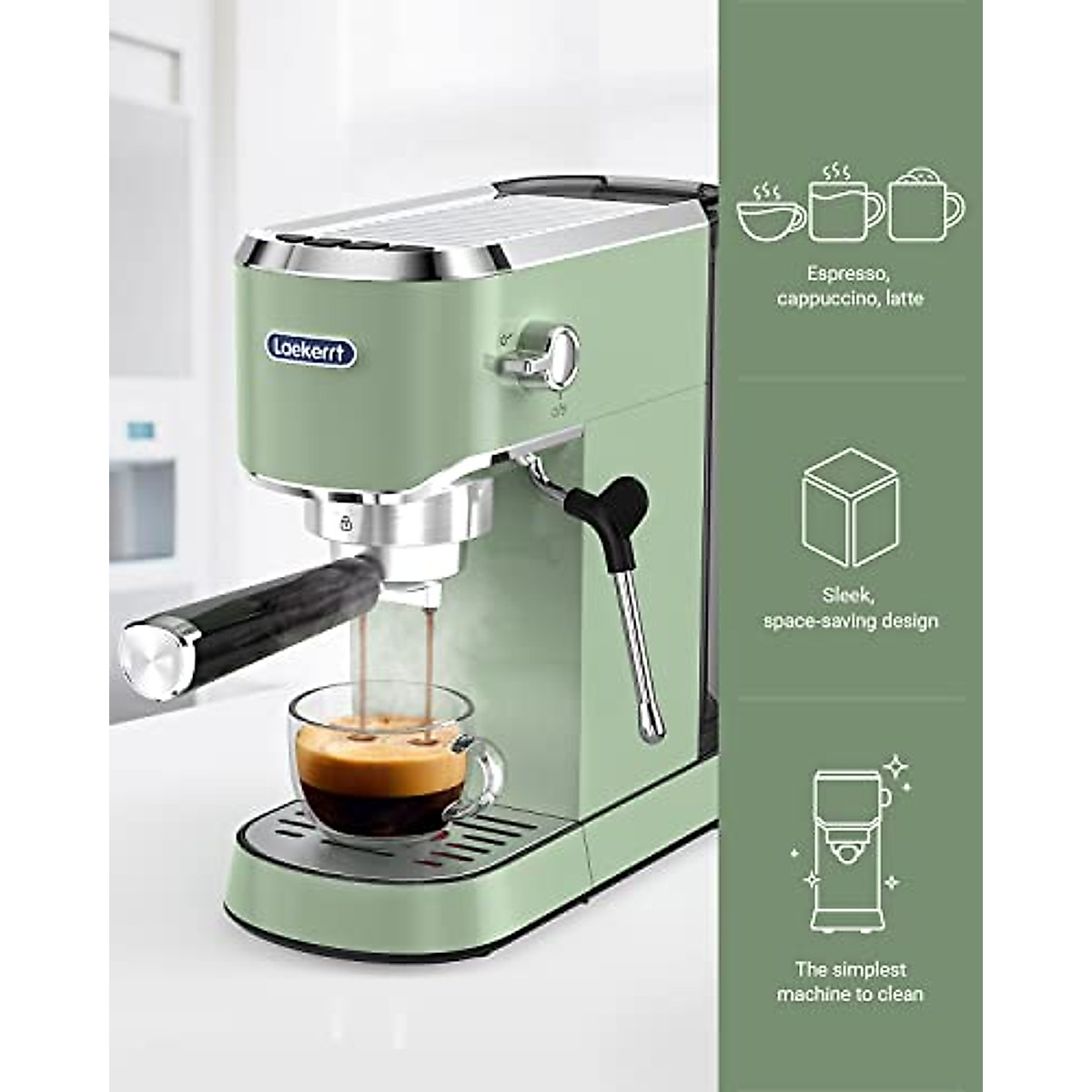 Laekerrt Espresso Machine 20 Bar Espresso Maker CMEP02 with Milk Frother Steam Wand, Retro Home Expresso Coffee Machine for Cappuccino and Latte (Green) Gift for Coffee Lovers, Mom, Friend, Family