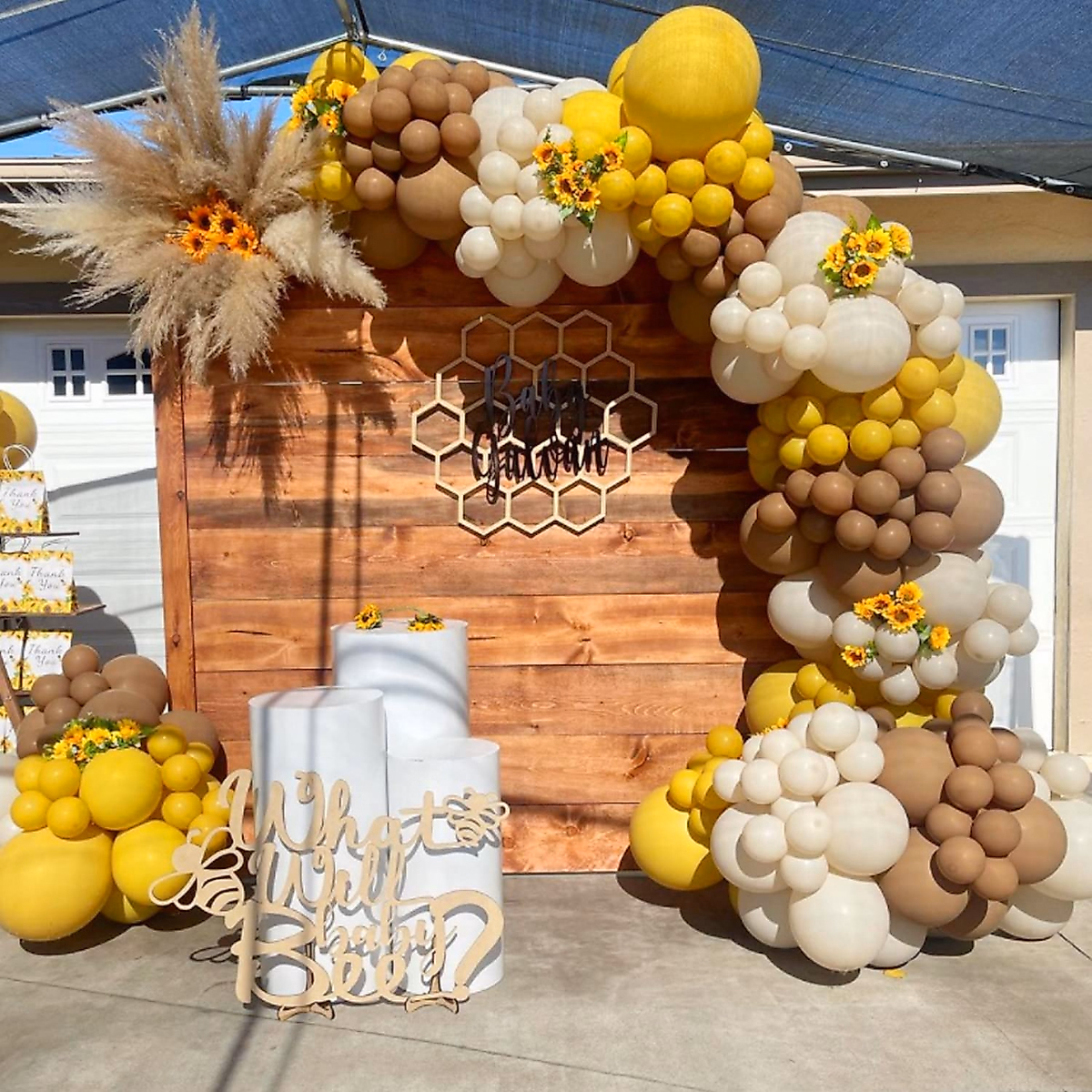 156 PCS Double Stuffed Balloons Arch Garland Kit Neutral Lemon Yellow Brown Balloons for Baby Shower Wedding Birthday Party Decorations (Yellow Brown)