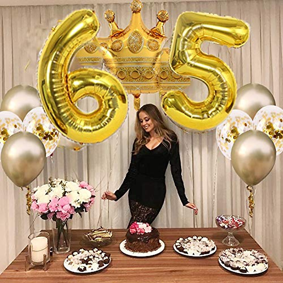 Kunggo Gold 65th Birthday wedding anniversary Party Decorations Supplies,Gold Number 65 Foil Mylar Balloons Latex Balloons Decoration,Funny sweet 65th Birthday for GirlsboyWomenMen.