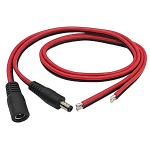 Halokny DC Power Pigtails Cable, 1 Pairs 14AWG DC5.5x2.1mm 12V 5A Male & Female Connectors Power Single Ended Extension Cable for CCTV Security Camera and Lighting Power Adapter 60cm/2Ft