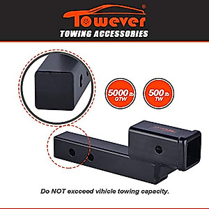 Towever 84121 Hitch Receiver Adapter with 2" Drop/Rise, 9" Hitch Extender, Solid Tube Hitch Riser (GTW/TW 5000/500 LBS)