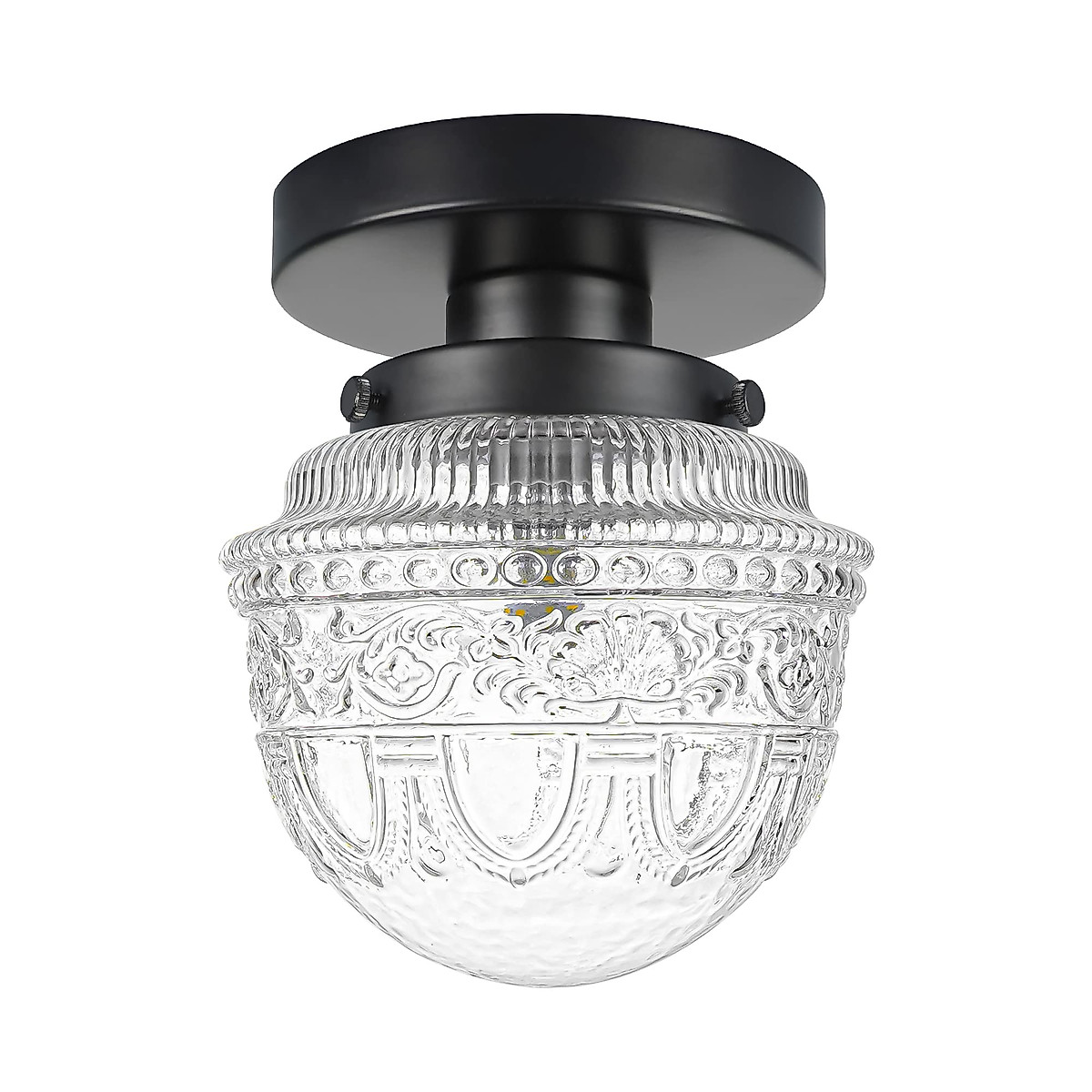 DSMJFU Black Semi Flush Mount Ceiling Light, Small Hallway Light Fixture, Vintage Close to Ceiling Light Fixture for Bathroom, Entryway, Foyer, Closet