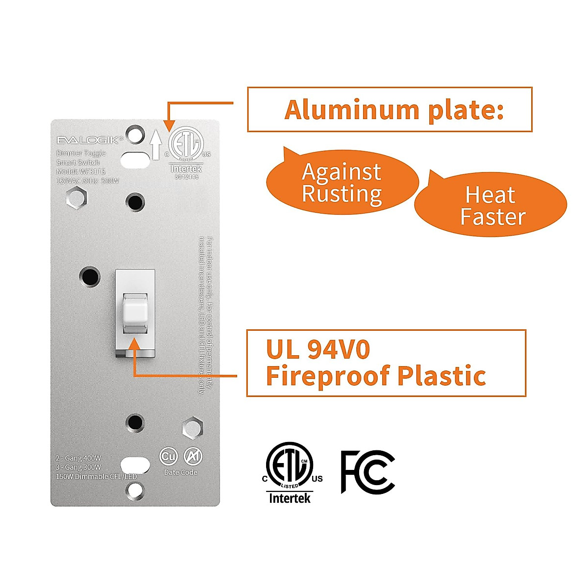 3-Way Smart WiFi Toggle Light Switch, On/Off Control, in-Wall, No Hub Required, Compatible with Alexa and Google Home, ETL and FCC Listed (WF30TS)