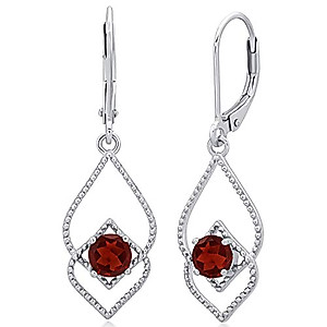 MAX + STONE Red Garnet Dangle Earrings for Women in 925 Sterling Silver with Leverback and 5mm January Birthstone