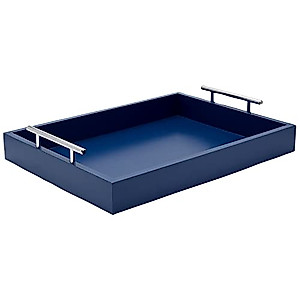 Blue Serving Tray for Coffee Table, 16x12 with Coasters, Decorative Interchangeable Gold and Silver Handles