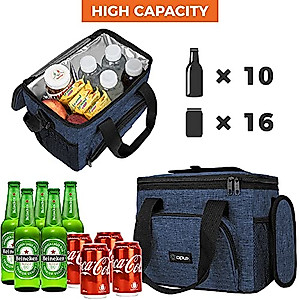 OPUX Insulated Small Cooler Bag for Travel | Soft Collapsible Cooler Bag for Family Camping, Beach | Large Leakproof Lunch Bag Box for Work, Construction Lunch Pail | Fits 16 Cans (Heather Navy)