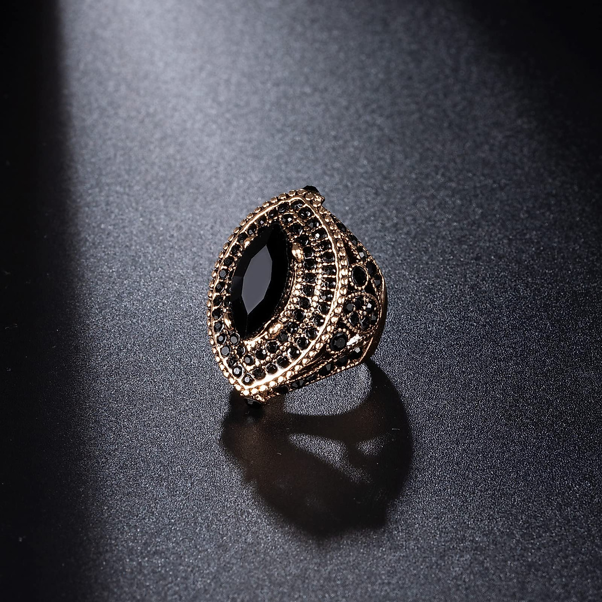 CKHAO Women Ring - Big Size Antique Gold Plated Turkish Style Black Gemstone Vintage Ring Women Jewelry J0769BLK (8)