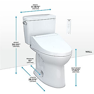 TOTO Drake WASHLET - Two-Piece Elongated 1.28 GPF Universal Height TORNADO FLUSH Toilet with C5 Bidet Seat, 10 Inch Rough-In, Cotton White - MW7763084CEFG.10#01