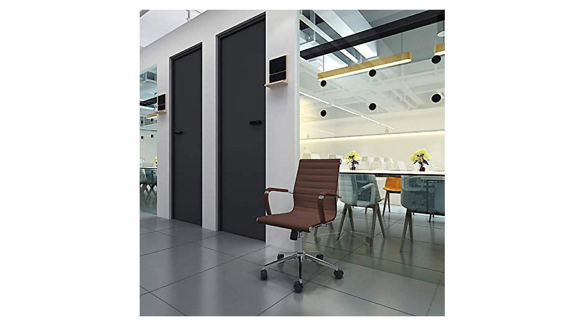 2xhome Modern Office Desk Chair Mid Back Ribbed PU Leather Conference ...