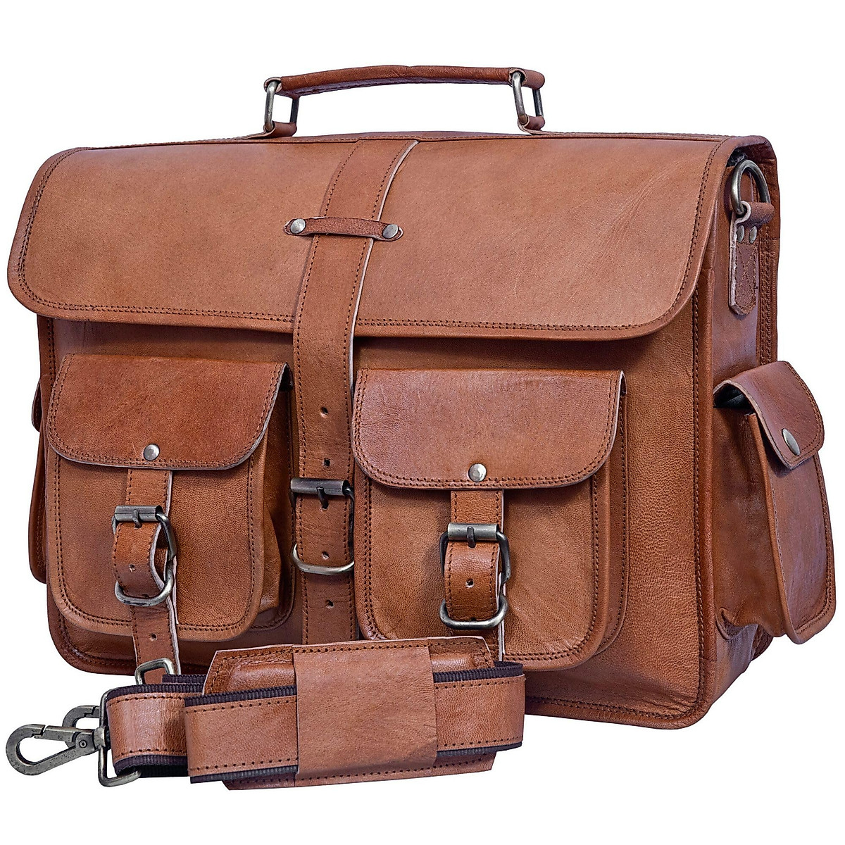 ANUENT Real Leather Messenger Bag for Men and Women Vintage Computer Laptop Briefcase Satchel Crossbody Work Bags (Brown) (18 inch)