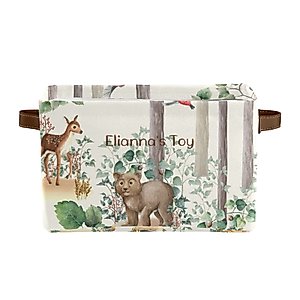 Joyestore Woodland Bear Deer Fox Personalized Storage Bins Baskets Cubes Organizer with Handle for Shelves Closet Nursery Toy 1 Pack