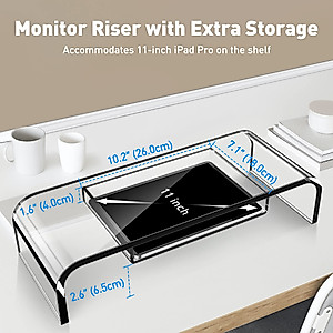 DeskLogics Computer Acrylic Monitor Stand Riser with Storage - Larger Size Single Clear PC Desktop Monitor Holder for Desk, Keyboard Storage, Laptop, TV Screen, Home, Office, Gift Ideas
