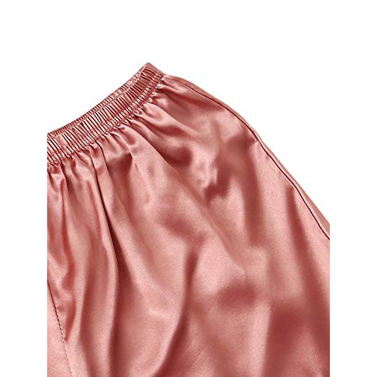 Verdusa Women's 2pc Satin Nightwear Button Front Sleepwear Short Sleeve Pajamas Set Pink M