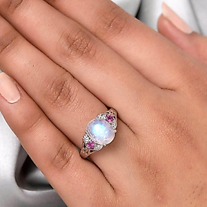 Shop LC Rainbow Moonstone Rhodolite Garnet Ring for Women 925 Sterling Silver Platinum Plated Gifts for Women for Her Size 8 Birthday Gifts