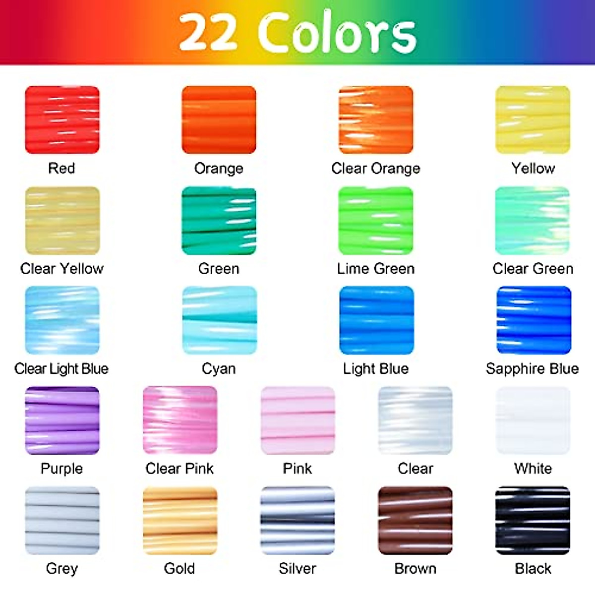 BBLIFE 1.75mm PLA 3D Pen/Printer Filament Refill, 22 Colors, Each Color 10ft, Total 220ft PLA Filament Sample Pack, Support with MYNT3D SCRIB3D 3D Printing Pen, Compatible with 3Doodler Pen
