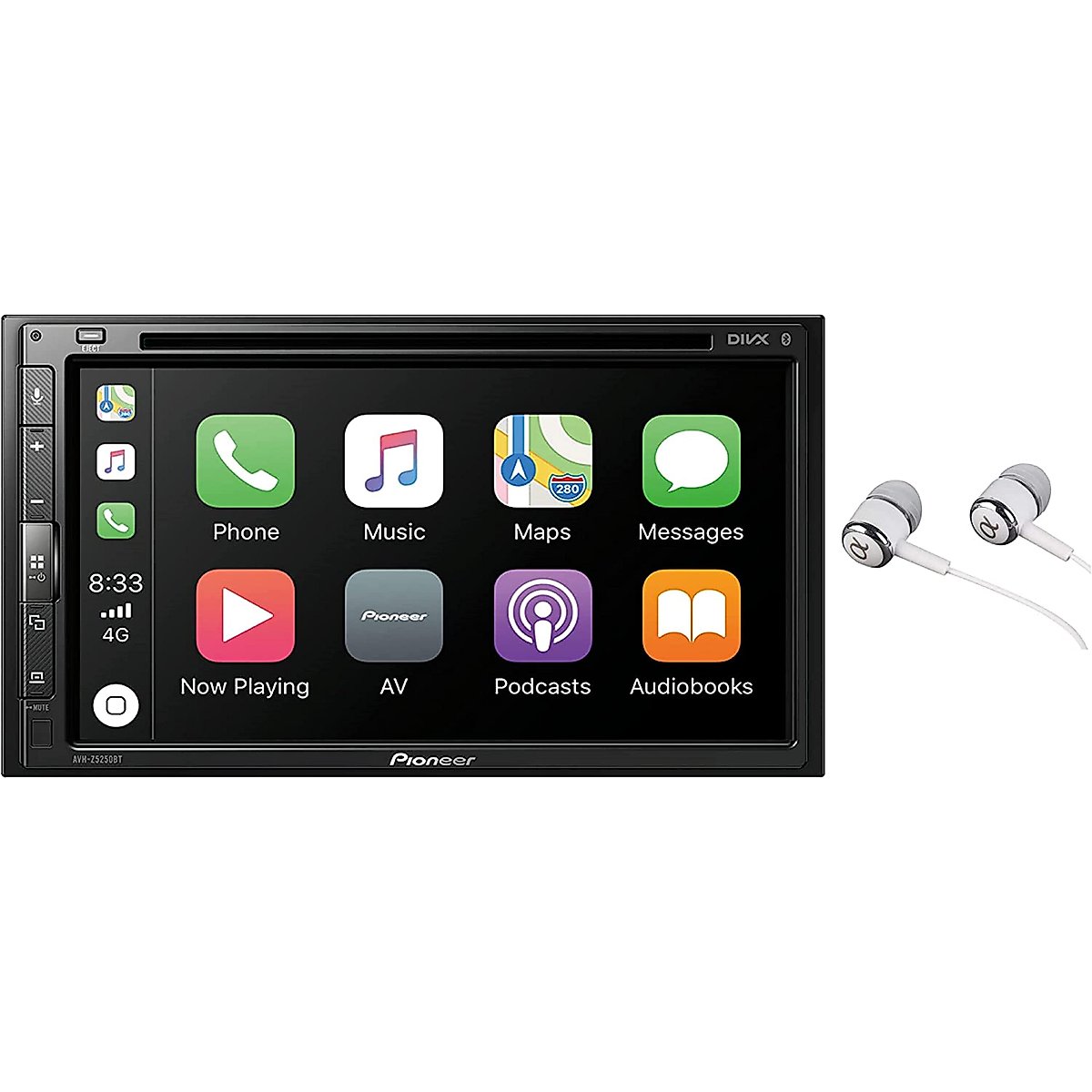 Pioneer Multimedia Double-Din In-Dash 6.2" WVGA Display Receiver Apple CarPlay. Built-in Bluetooth, AppRadio Mode/ Spotify & Pandora Bundled with Alphasonik Earbuds
