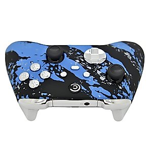 Designer Series Custom Wireless Controller for PC, Windows, Series X/S & One - Multiple Designs Available (Blue Splatter & Silver Chrome Inserts)