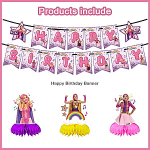 Generic 𝐿𝑢𝑙𝑖 𝑃𝑎𝑚𝑝𝑖𝑛 Birthday Party Decorations, Music Themed Birthday Banner Honeycomb Centerpieces Hanging Swirls Cupcake Cake Toppers Party Balloons for Birthday Baby Shower Party Supplies