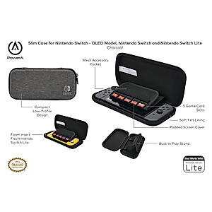 PowerA Slim Case for Nintendo Switch - OLED Model, Nintendo Switch or Nintendo Switch Lite - Charcoal, Protective Case, Gaming Case, Console Case, Accessories, Storage, Officially licensed