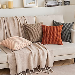EMEMA Throw Pillow Covers Soft Corduroy Decorative Boho Striped Pillowcases Rectangle Cushion Case Farmhouse Home Decor for Couch Sofa Living Room Bed Pack of 2, 12x20 Inch Brown