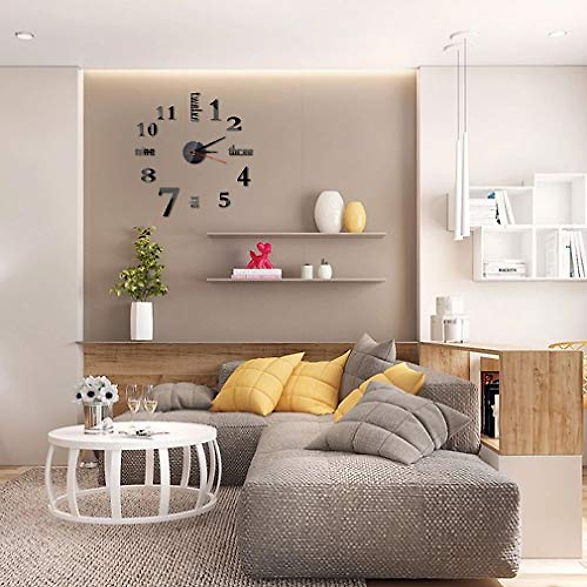 10inch-20inch Frameless DIY Wall Clock Black 3D Mute Round Shape Quartz Wall Clock Sticker DIY Wall Decoration for Home Living Room Bedroom Office Classroom