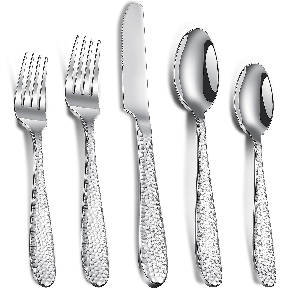 20-Piece Silverware Set, Hammered Stainless Steel Flatware Set, Heavy Duty Cutlery Set Service for 4, Mirror Polished, Smooth Edges, Utensil Set for Home and Restaurant, Dishwasher Safe
