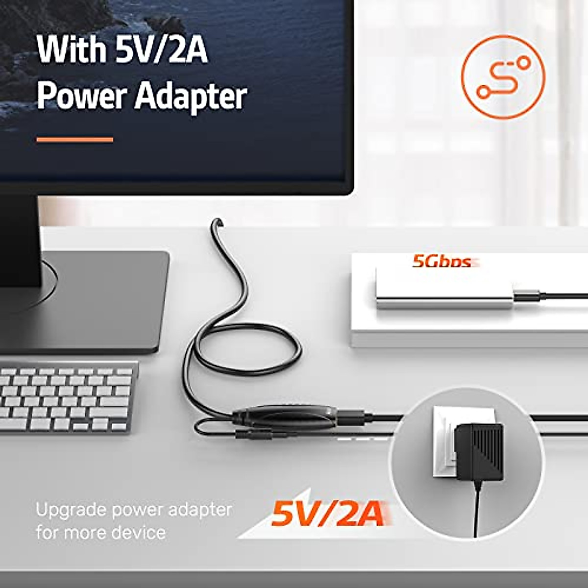 Alxum USB 3.0 Extension Cable 50FT, Active USB Extension Cable Male to Female Long 15Meter, USB 3.0 Extender Cord with 2 Signal Boosters for Printer, Webcam, Xbox, Keyboard, with 5V2A Power Adapter