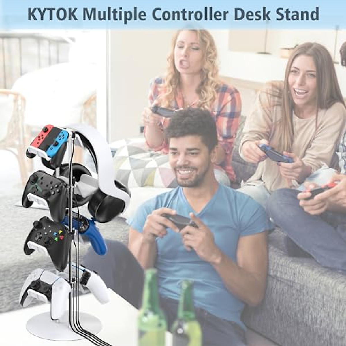 Kytok Gamer Gifts, Headset Stand 4 Tiers with Cable Organizer, Controller Stand Compatible with PS5/Xbox/Nintendo Switch/PS Portal/PS4, Headset Holder & Controller Holder - White