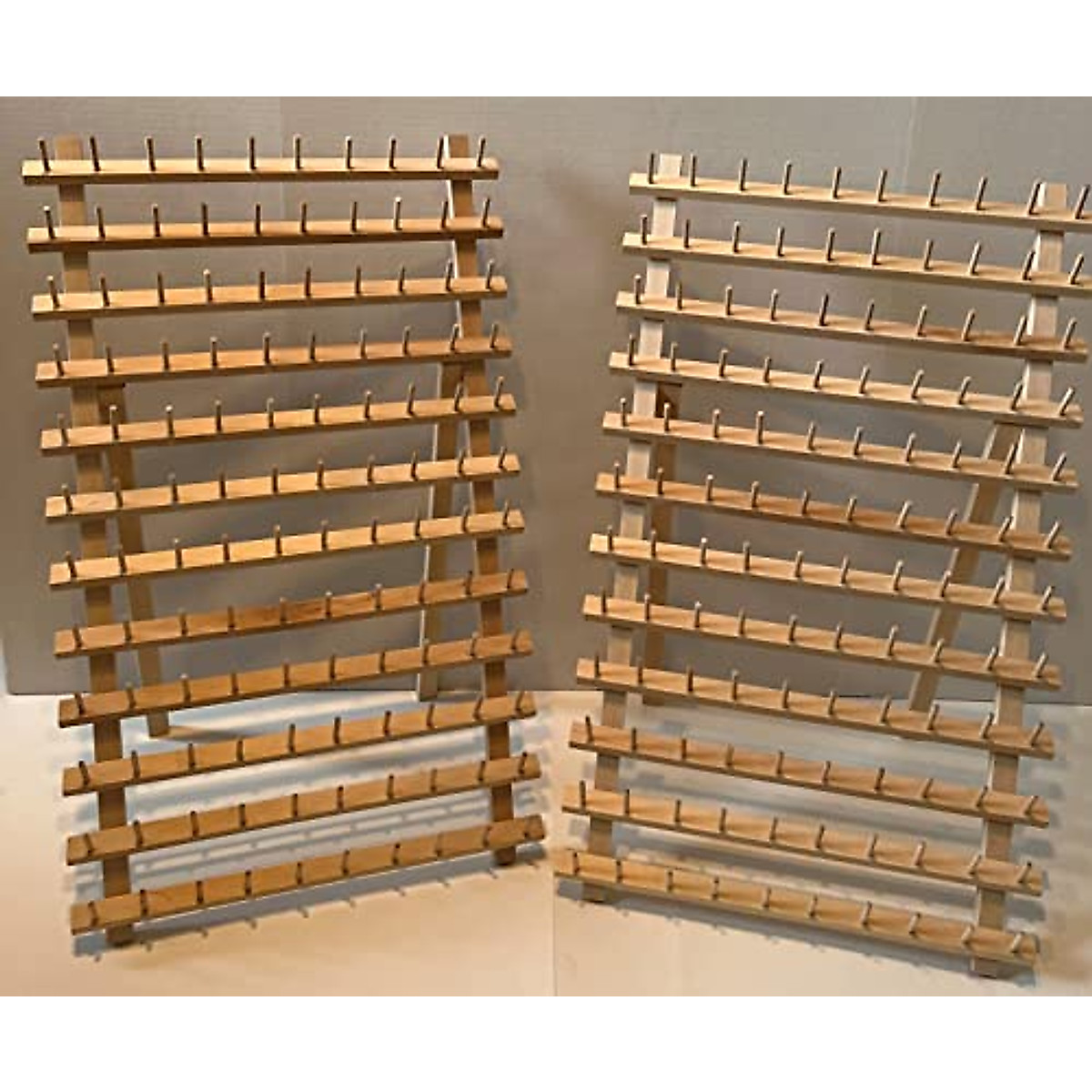 2 - 120 Spool Cone Wood Thread Racks (Holds 240 Spools) Hardwood, Freestanding or Wall Mount | Fits Mini-King Size Cones & Most Spools | for Sewing, Embroidery, Quilting, & Specialty Thread Storage