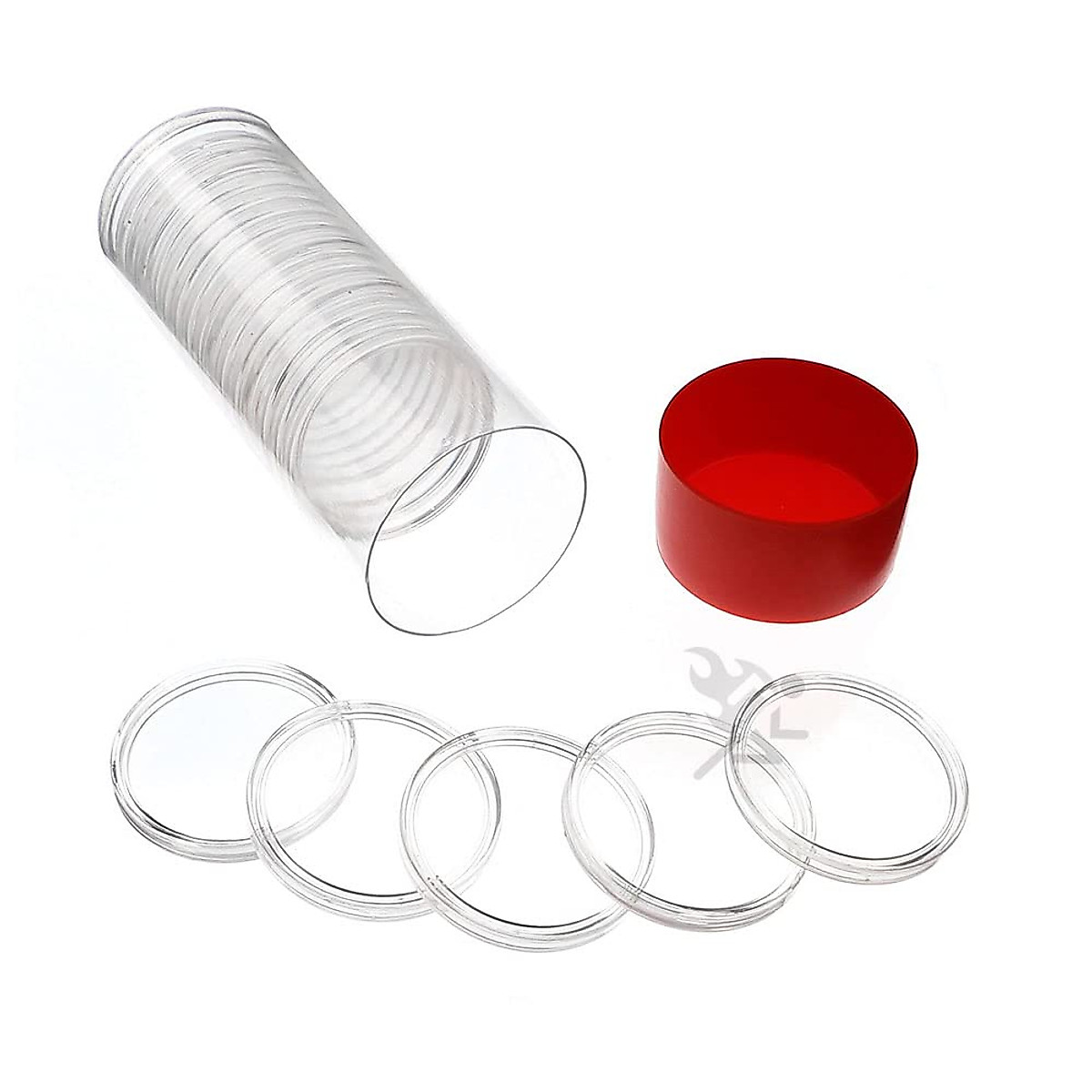 OnFireGuy Capsule Tube & 20 H$5ML Direct Fit Coin Holders for 1oz Silver Maple Leaf (Red Lid)