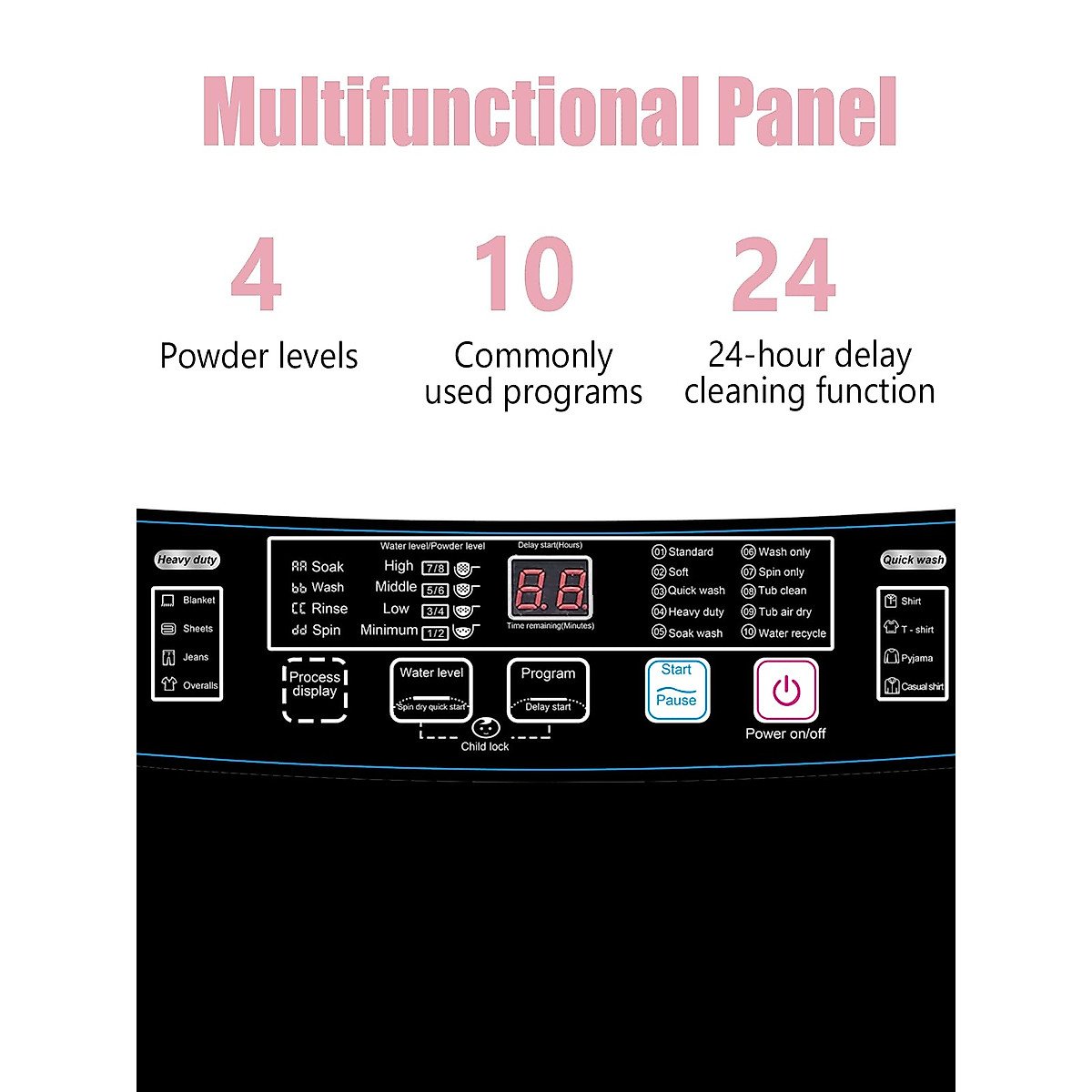 KRIB BLING Full-Automatic Washing Machine 25 lbs Portable Washer 10 Wash Program & 8 Water Level with LED Display，Drain Pump, Ideal for Apartments, RV, Camping, Grey