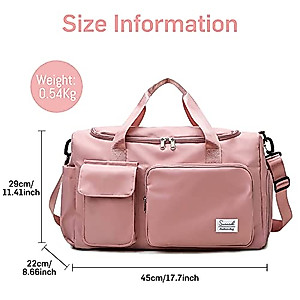Suruid Travel Yoga Duffel Bag with Shoes Compartment Sports Gym Handbag with Dry Wet Separated Pocket for Training Men and Women, Overnight /Weekender Bag - Pink