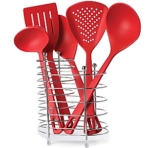 Utensil Caddy Organizer for Kitchen Counter - Modern Silverware Storage-2 Sections Hollowware Holder for Spatula Spoon with Silicone Double Detachable Grates-Rust-resistant Free Standing Flatware Tool