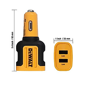 DEWALT 2-Port USB Car Charger — 24W Fast Charge Dual Port USB-A for iPhone 14 13 12 11 Pro Max X XR XS 8 Plus 6s iPad — Compatible with Samsung Galaxy S22 S21 S10 Plus S7 GPS