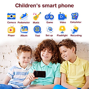 PTHTECHUS® Kids Phone Toy for Boys Girls, 3.8 "Touch Screen Toddler Smartphone with Fun Cameras 16 Games MP3 Music Player Audio Recorder Pedometer Torch Alarm Clock Children Phone for Ages 4-14