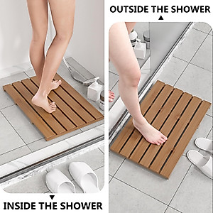 Domax Wooden Bamboo Bath Shower Mat- Non-Slip Waterproof Large Bathroom Floor Mat for Indoor Outdoor (Walnut, 21.26 x 14.17 x 1.3 Inches)