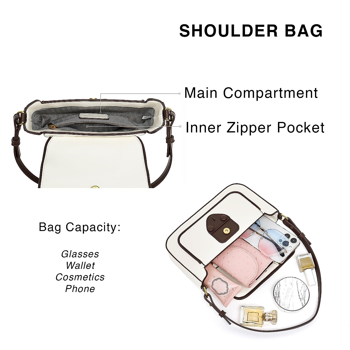 Scarleton Crossbody Bags for Women, Purses for Women, Lightweight Women’s Shoulder Bag, Crossbody Purse with 2 Straps, H210302 - White/Coffee