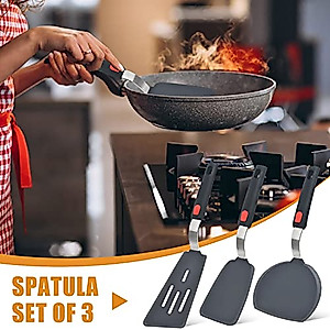 Silicone Spatula Turner Set of 3, Beijiyi 600°F Heat Resistant Cooking Spatulas for Nonstick Cookware, Large Flexible Kitchen Utensils BPA Free Rubber Spatula Set for Egg, Pancake, Fish, Burger